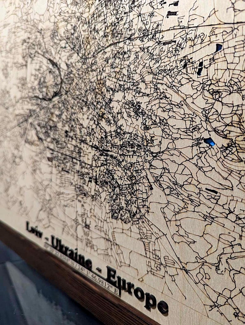 Laser Cut Lviv Map, Custom Engraved Wooden Map, Large Topography Map ...