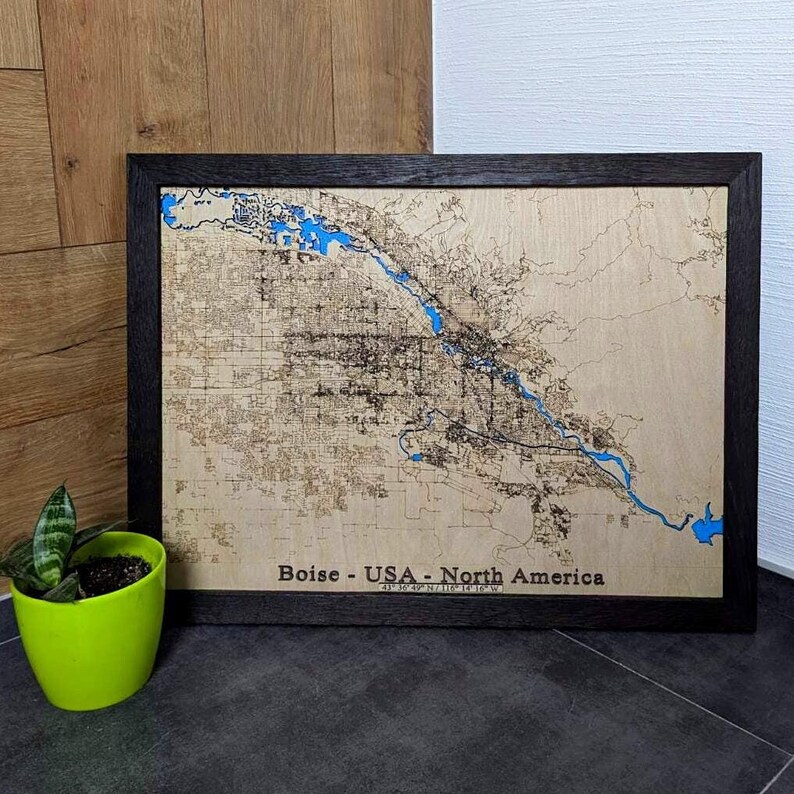 Laser Cut Boise Map Custom Engraved Wood Wall Art Wood Location Map ...