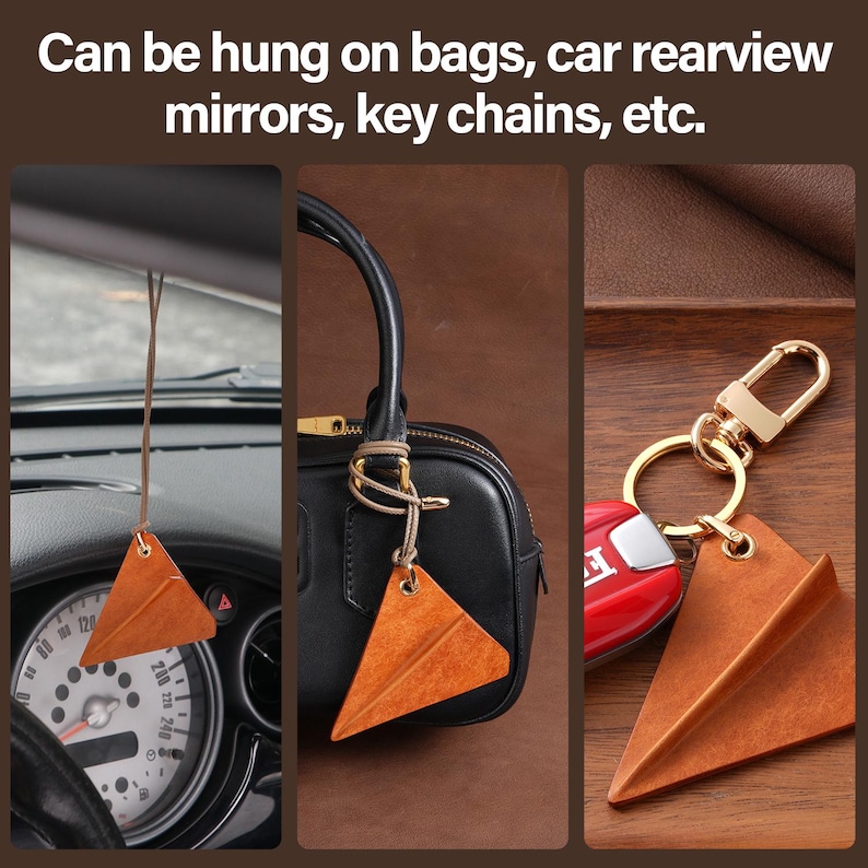 Bag Charm Paper Airplane Genuine Leather Childhood Memories Pendant ...