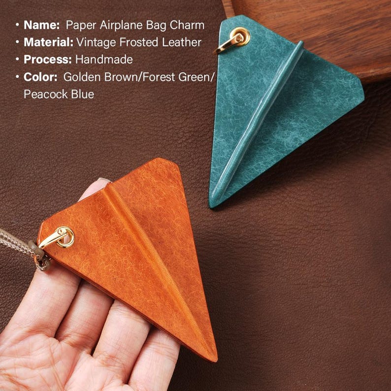 Bag Charm Paper Airplane Genuine Leather Childhood Memories Pendant ...