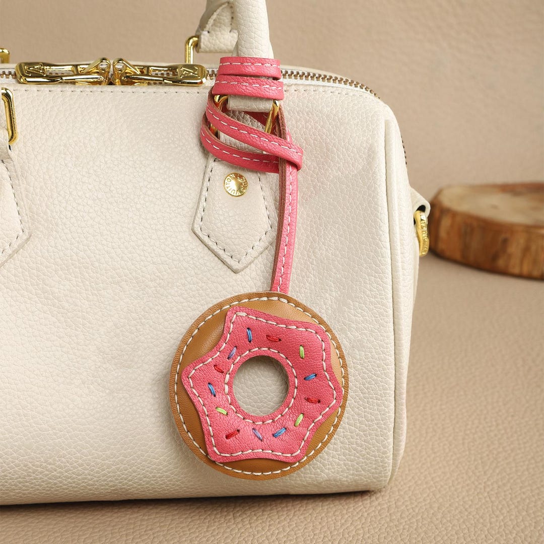 Bag Charms Donut Bag Pendant Keychain Leather Purse Handmade Genuine ...