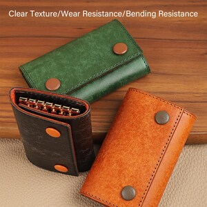 Premium Genuine Leather Key Wallet Double Button Key Holder Wall Mount ...