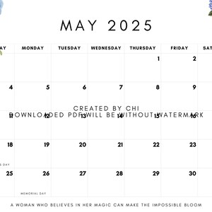 2025 Floral Butterfly Flowers Printable Calendar Landscape - Etsy