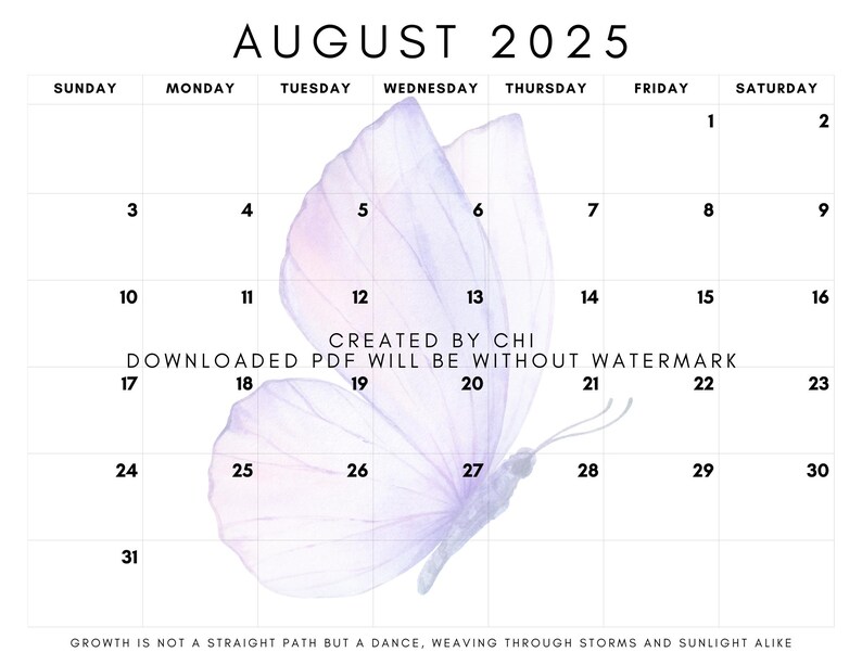 2025 Floral Butterfly Flowers Printable Calendar Landscape - Etsy