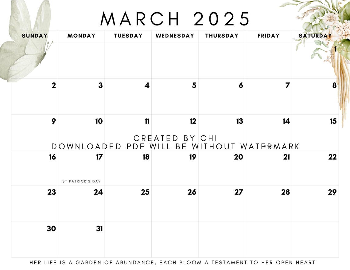 2025 Floral Butterfly Flowers Printable Calendar Landscape - Etsy