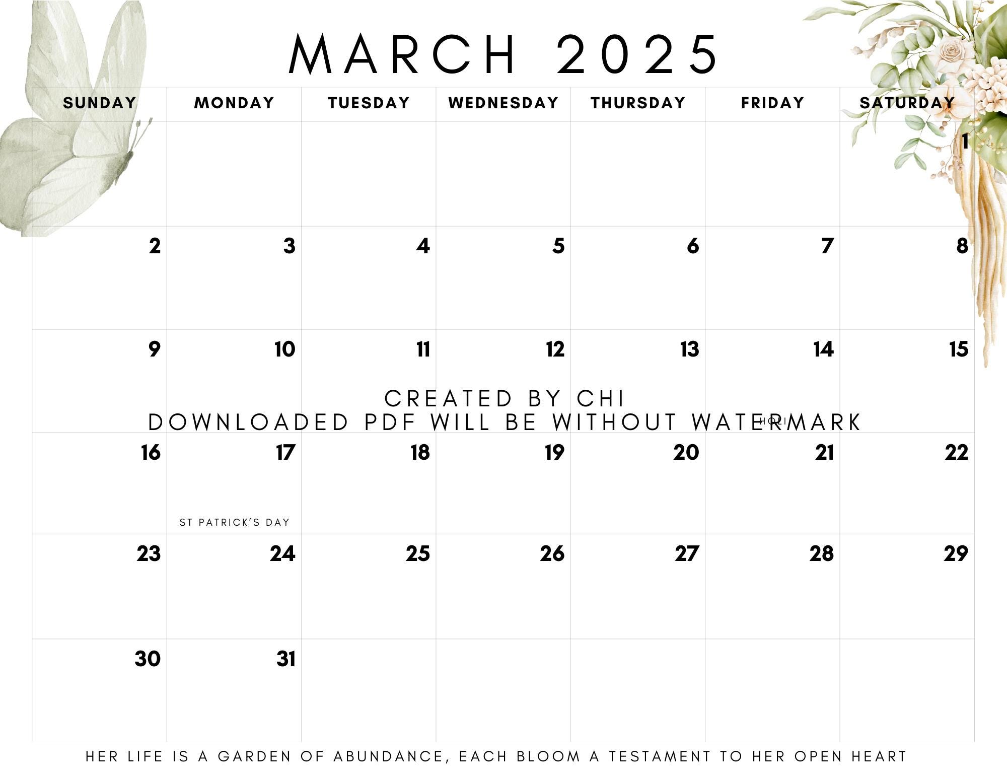 2025 Floral Butterfly Flowers Printable Calendar Landscape - Etsy