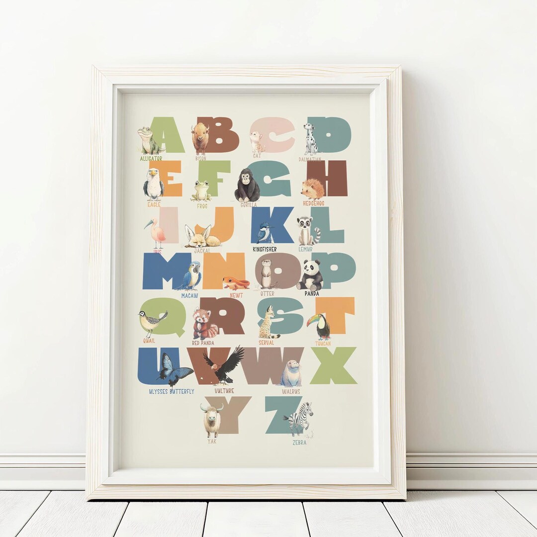 Animal Alphabet Poster - Printable Wall Art - Fun A-Z for Kids' Room ...