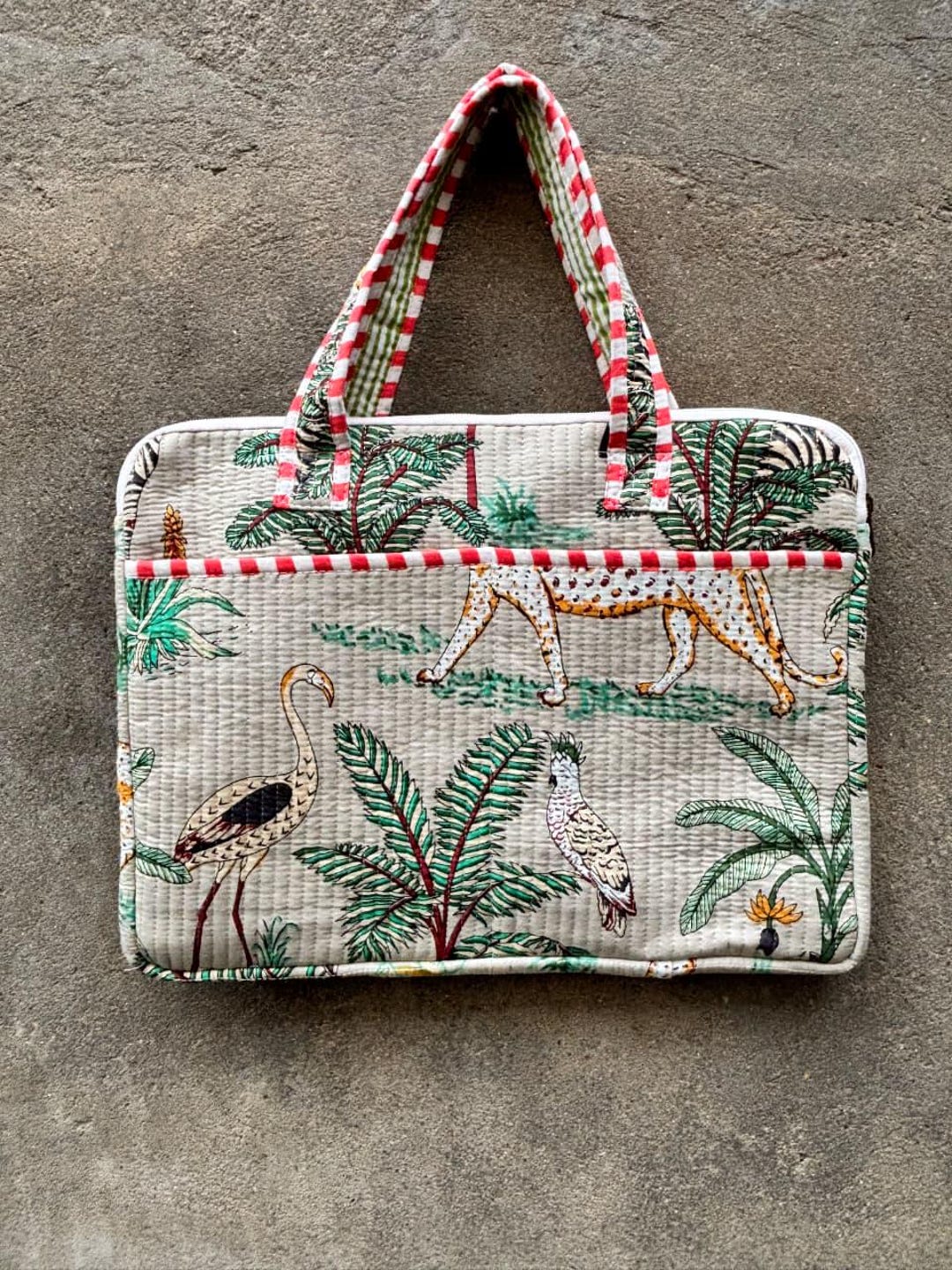 Handcrafted Safari Animal Block Print Laptop Bag, Artisan Padded Bag ...