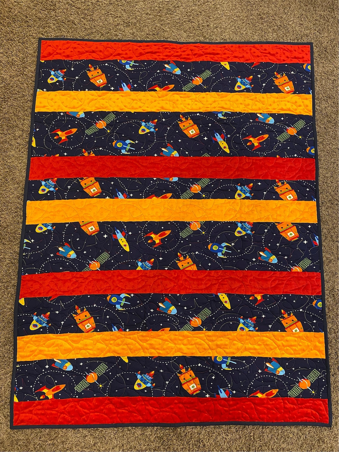 Outer Space Baby /toddler Quilt 42"x55" Rocket Ship, Stars - Etsy