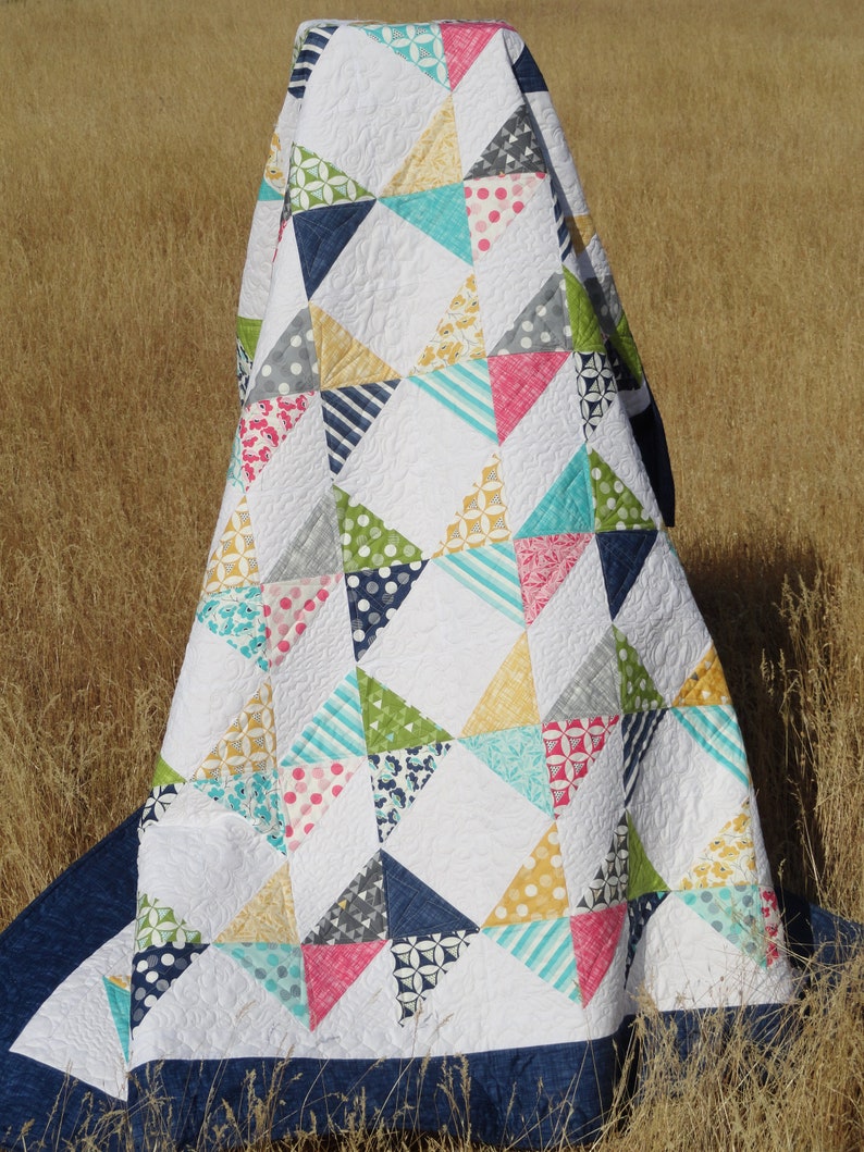 Modern Geometric Patchwork Quilt Pattern, Beginner Friendly, 88x98 Bed ...