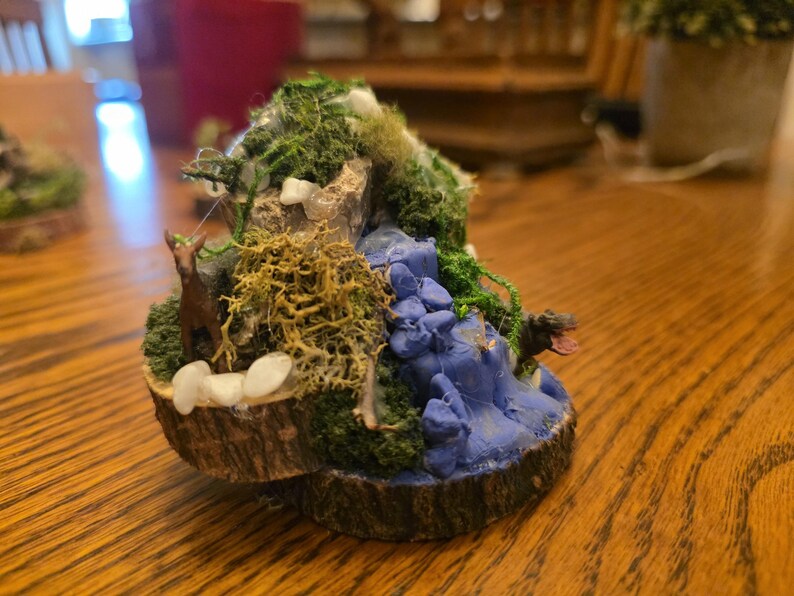 Miniature River Diorama: Hippo & Waterfall, Rustic Wood Sculpture-mini ...