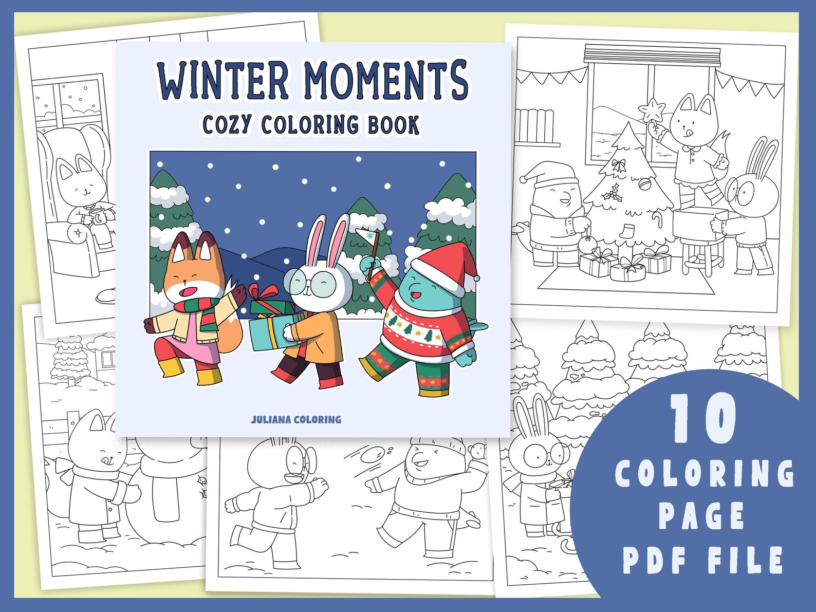 Cozy Winter Moments 10 Coloring Pages Cute Christmas Season Coloring ...