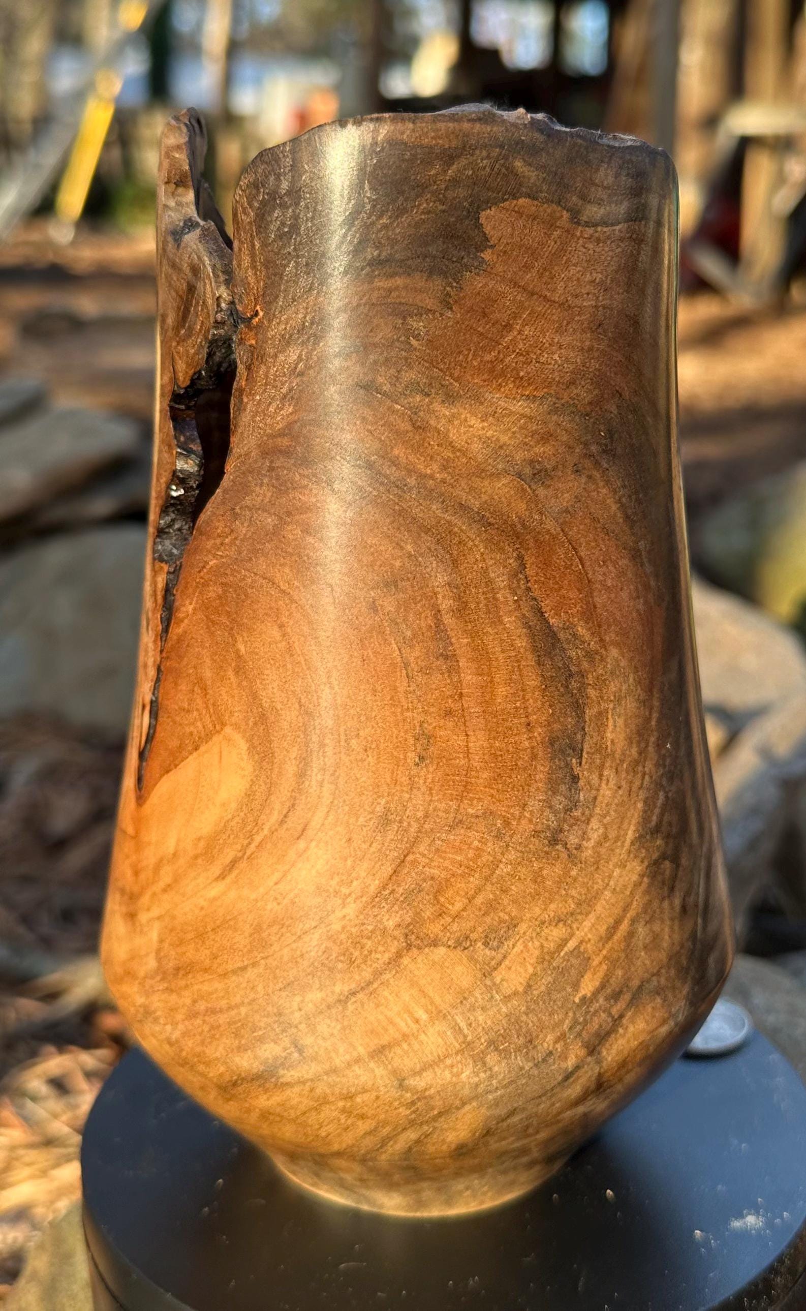 Natural Edge Silver Maple Wood Turned Vase – 8" Tall Handcrafted ...