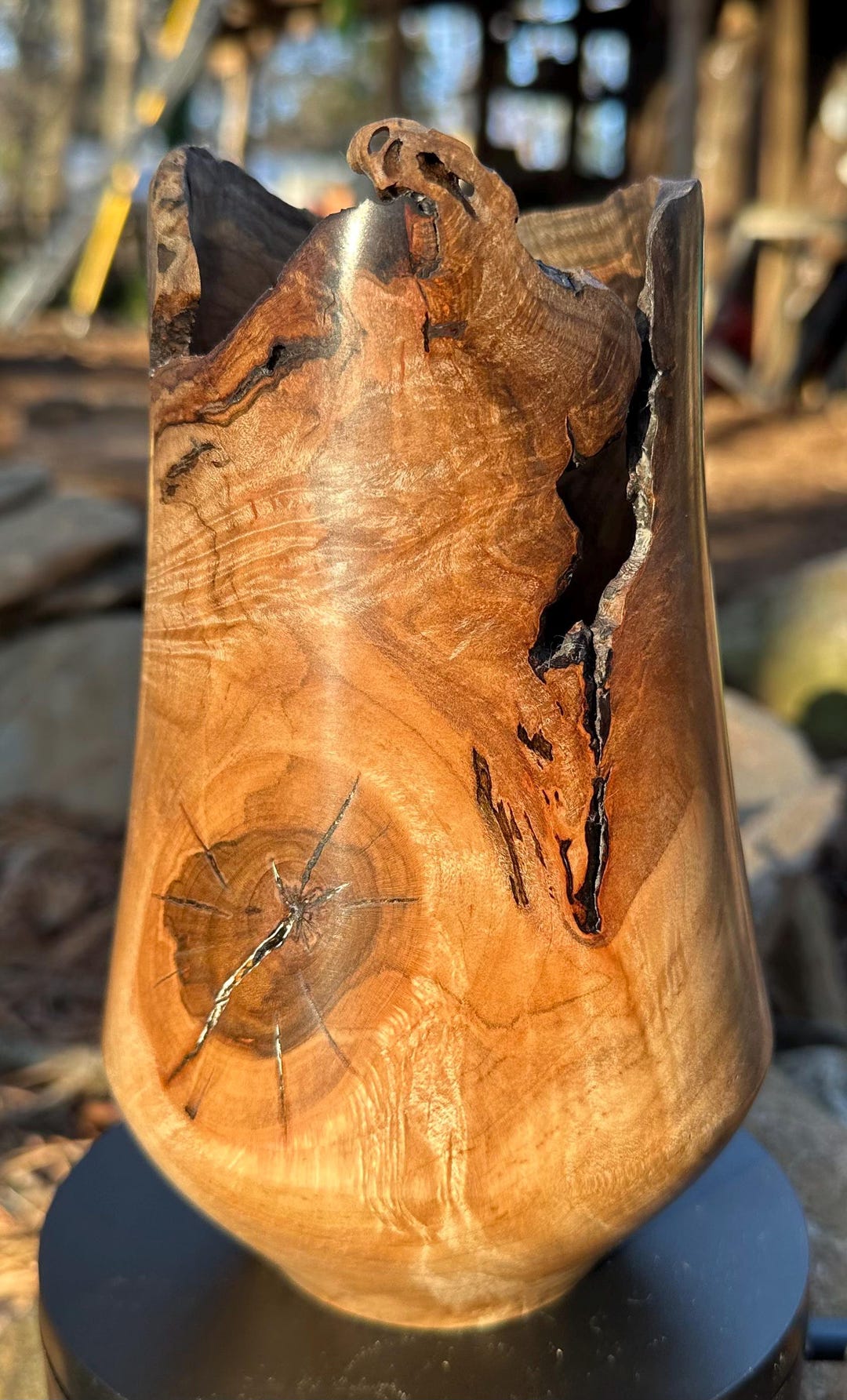 Natural Edge Silver Maple Wood Turned Vase – 8" Tall Handcrafted ...