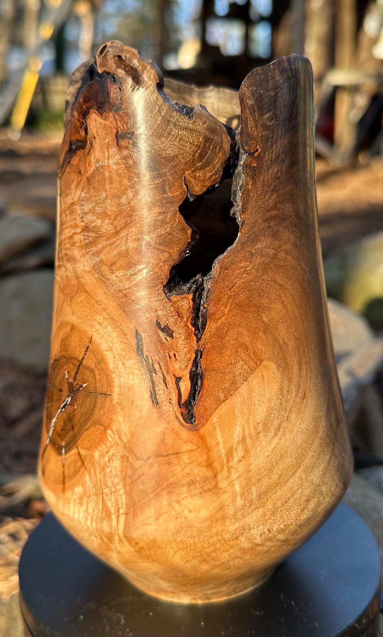 Natural Edge Silver Maple Wood Turned Vase – 8" Tall Handcrafted ...