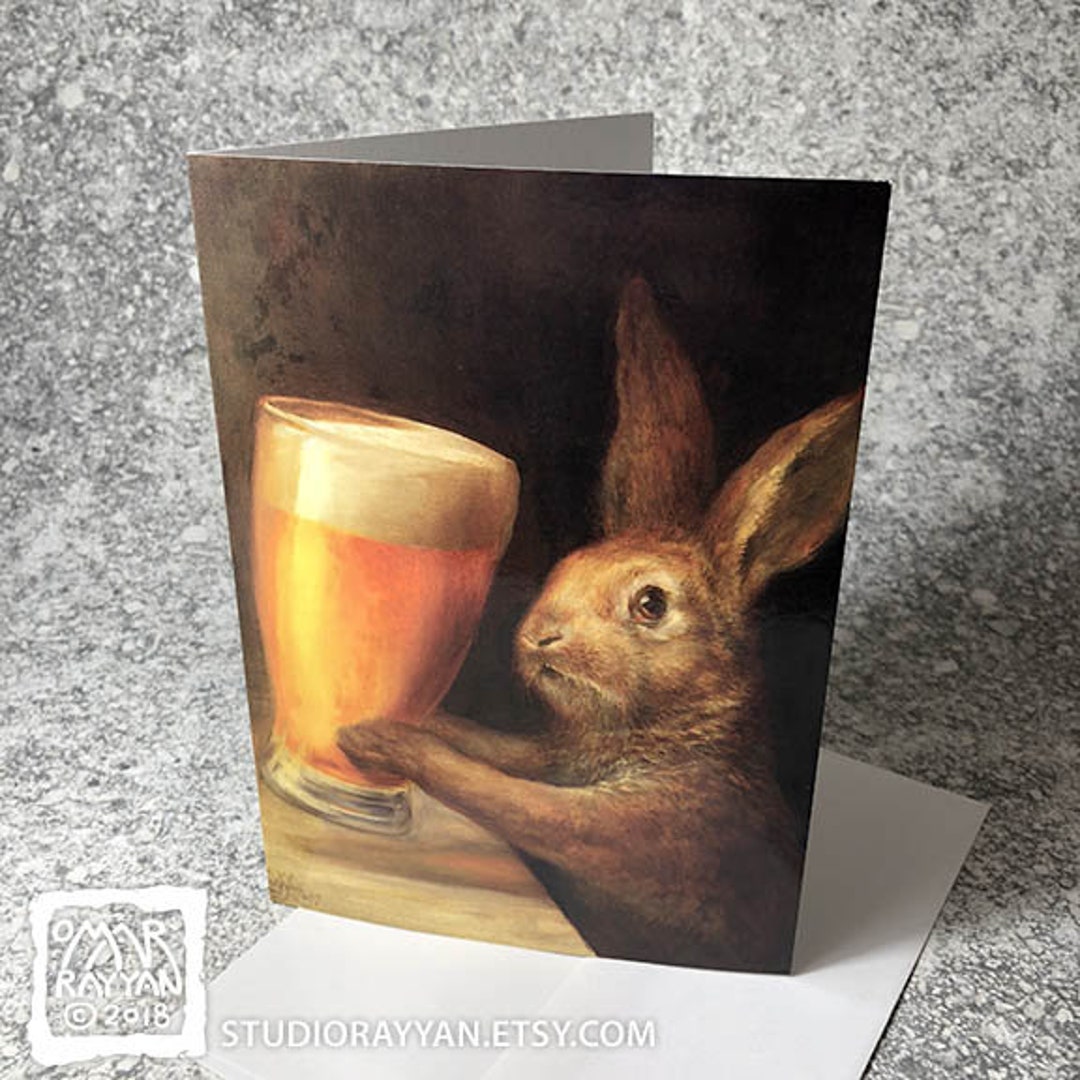 Bunny With Beer (greeting Card) - Rabbit, Birthday, Gift Card - Etsy