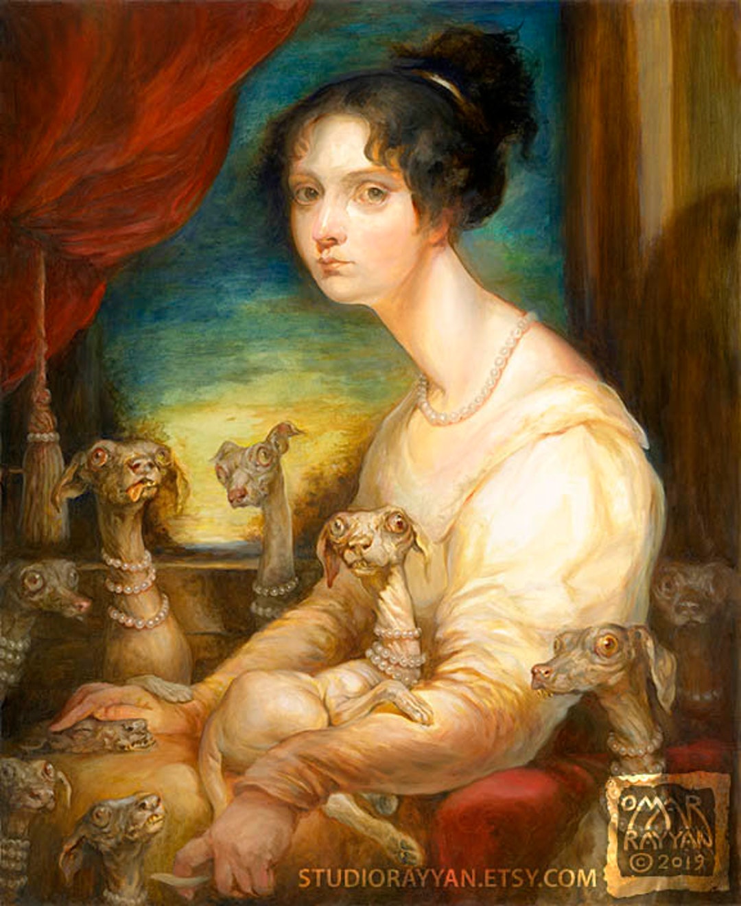 Lady Wheatley's Whippets (print) - Woman Pet Funny Favorite Beauty and ...
