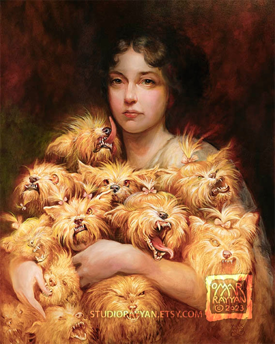 Yorkie Horde (print) Woman - Pet - Meme - Portrait - Dog - Beauty and ...