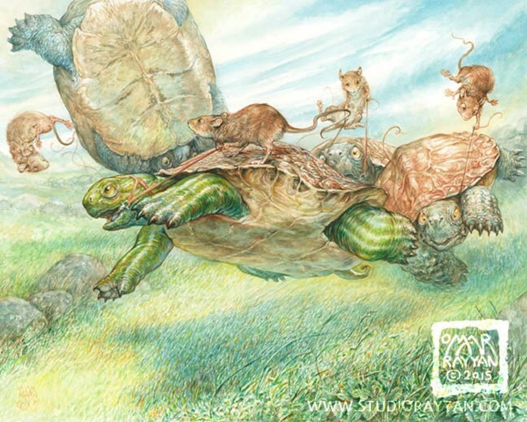 Rounding the Bend (print) Mouse Rider, Turtle Race, Sport, Athlete ...