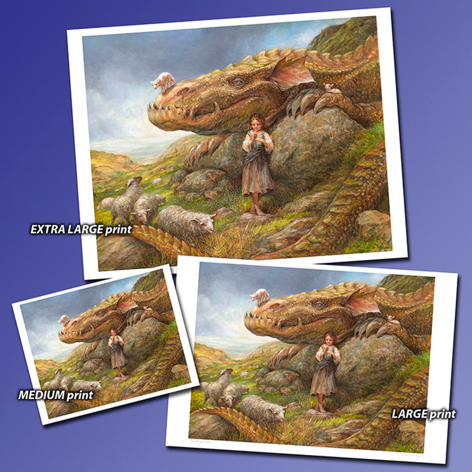 The Shepherdess print dragon sheep girl fantasy art | Etsy