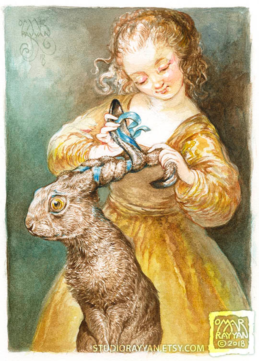 Braiding Her Hare (5x7 Mini Print)- Rabbit, Bath, Hair Care, Pets, Puns ...