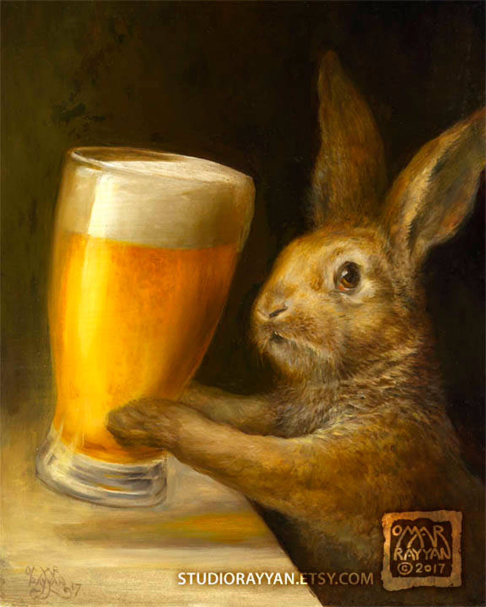 Bunny With Beer (print) Bar Decor Rabbit Brewery Illustration Artwork ...