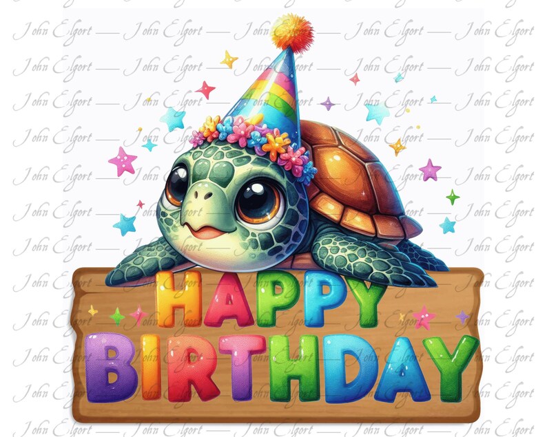 Happy Birthday Clipart PNG Cute Turtle Graphic for Scrapbooking ...