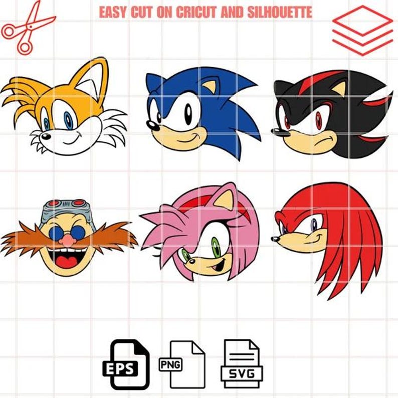 Sonic the Hedgehog Bundle Svg, Sonic Face Svg, Sonic Head Svg, Layered ...