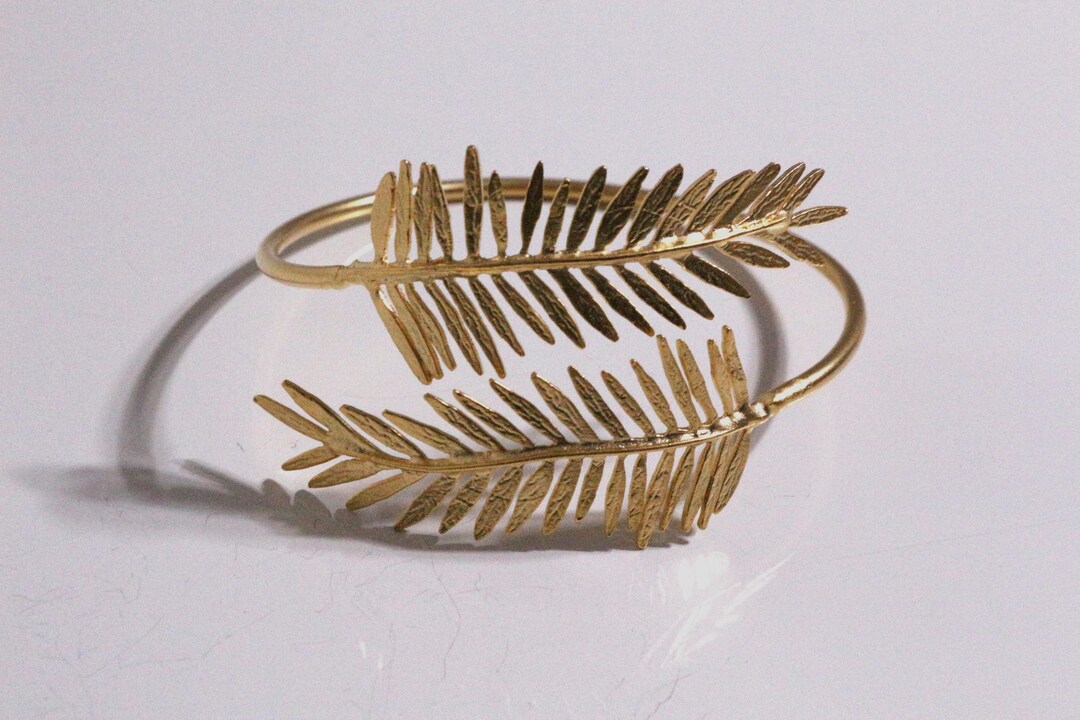 Handmade Gold-plated Brass Leaf Bracelet, Adjustable Design With 22-carat Equivalent Finish ...