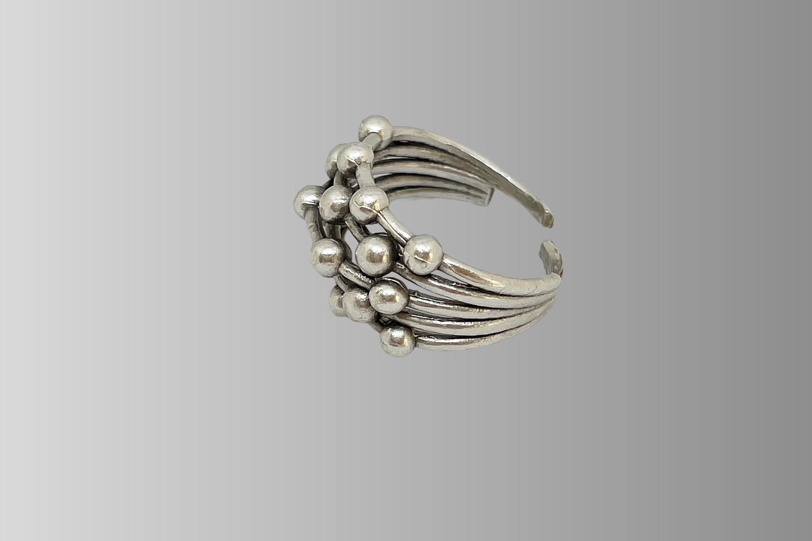 Unique Silver Beaded Ring - Adjustable Multi-row Band. - Etsy