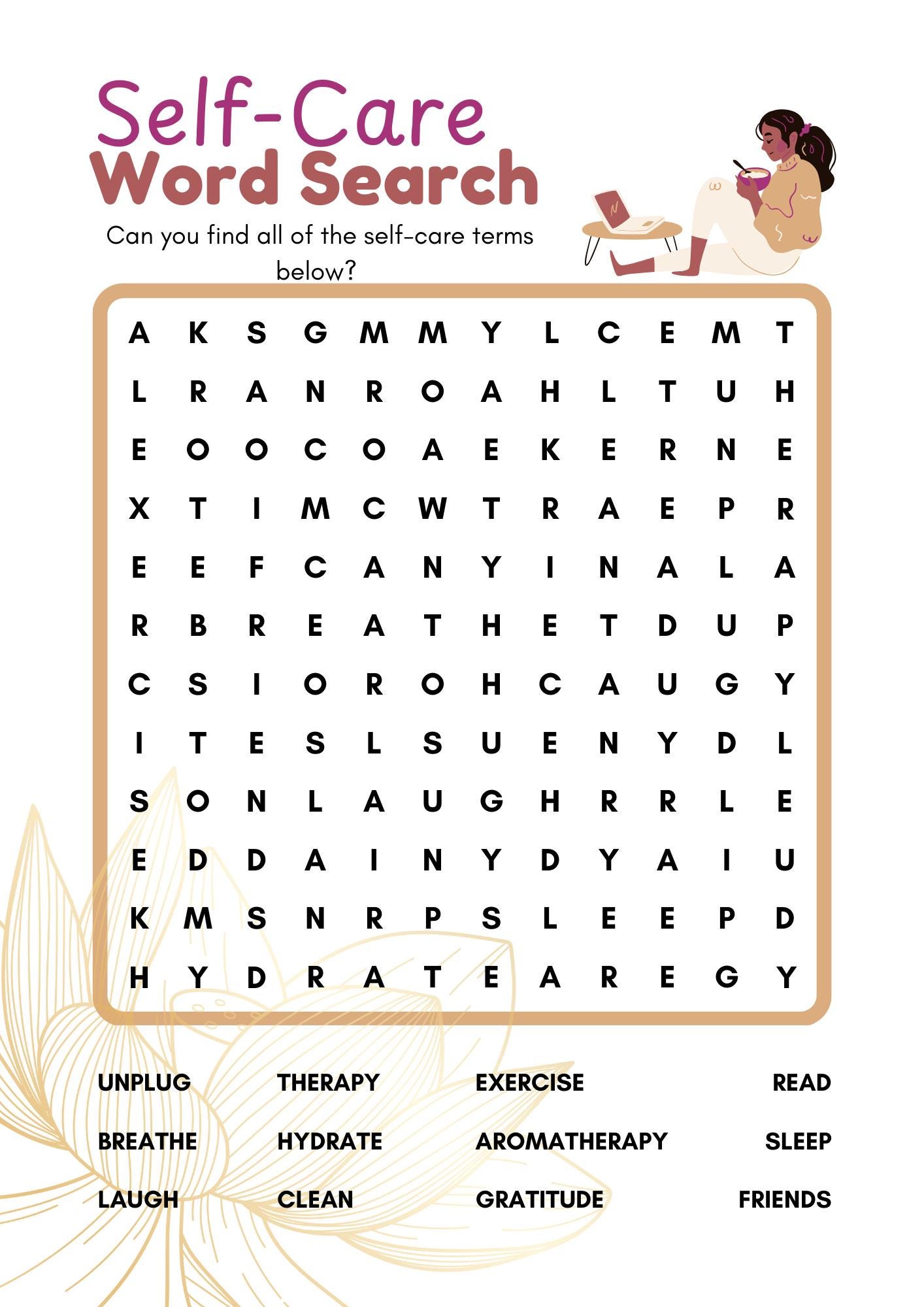 Self-care Word Search Instant Download Word Find Printable Puzzle - Etsy