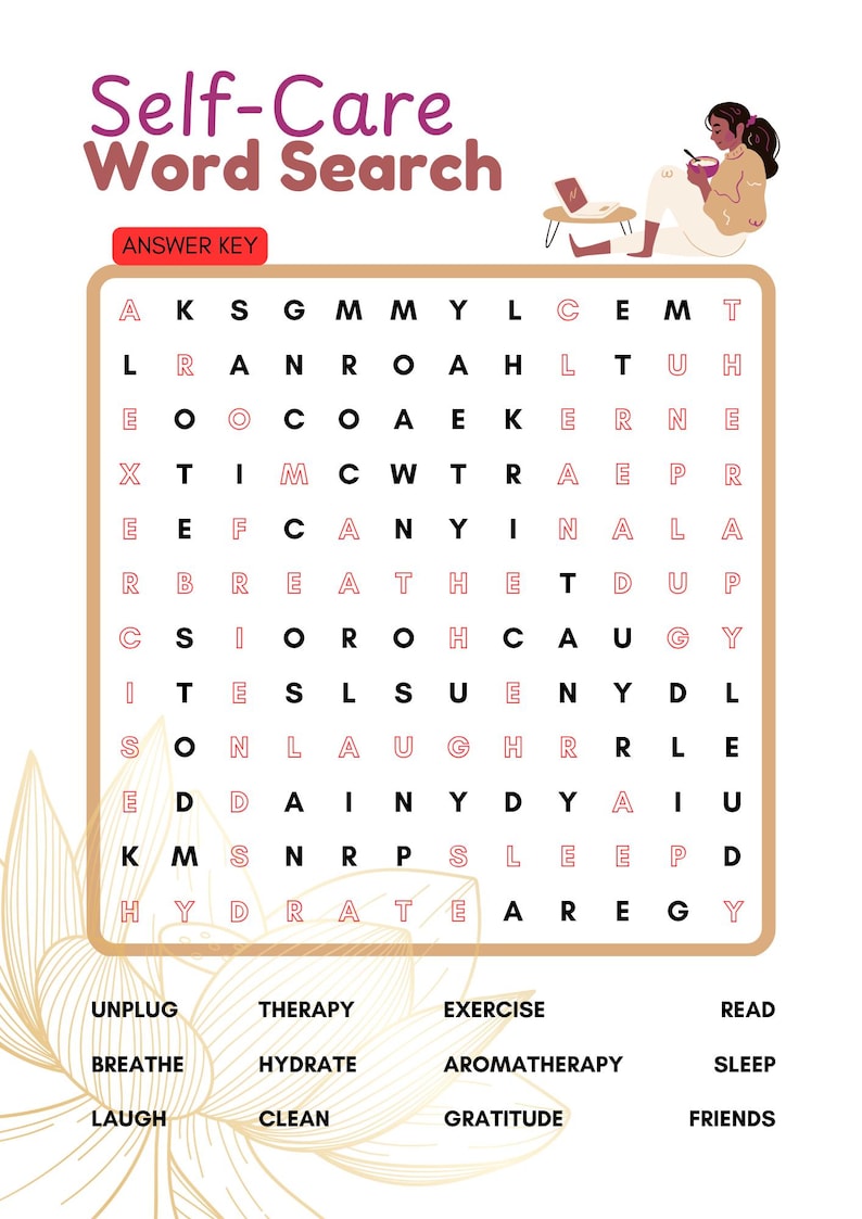 Self-care Word Search Instant Download Word Find Printable Puzzle - Etsy