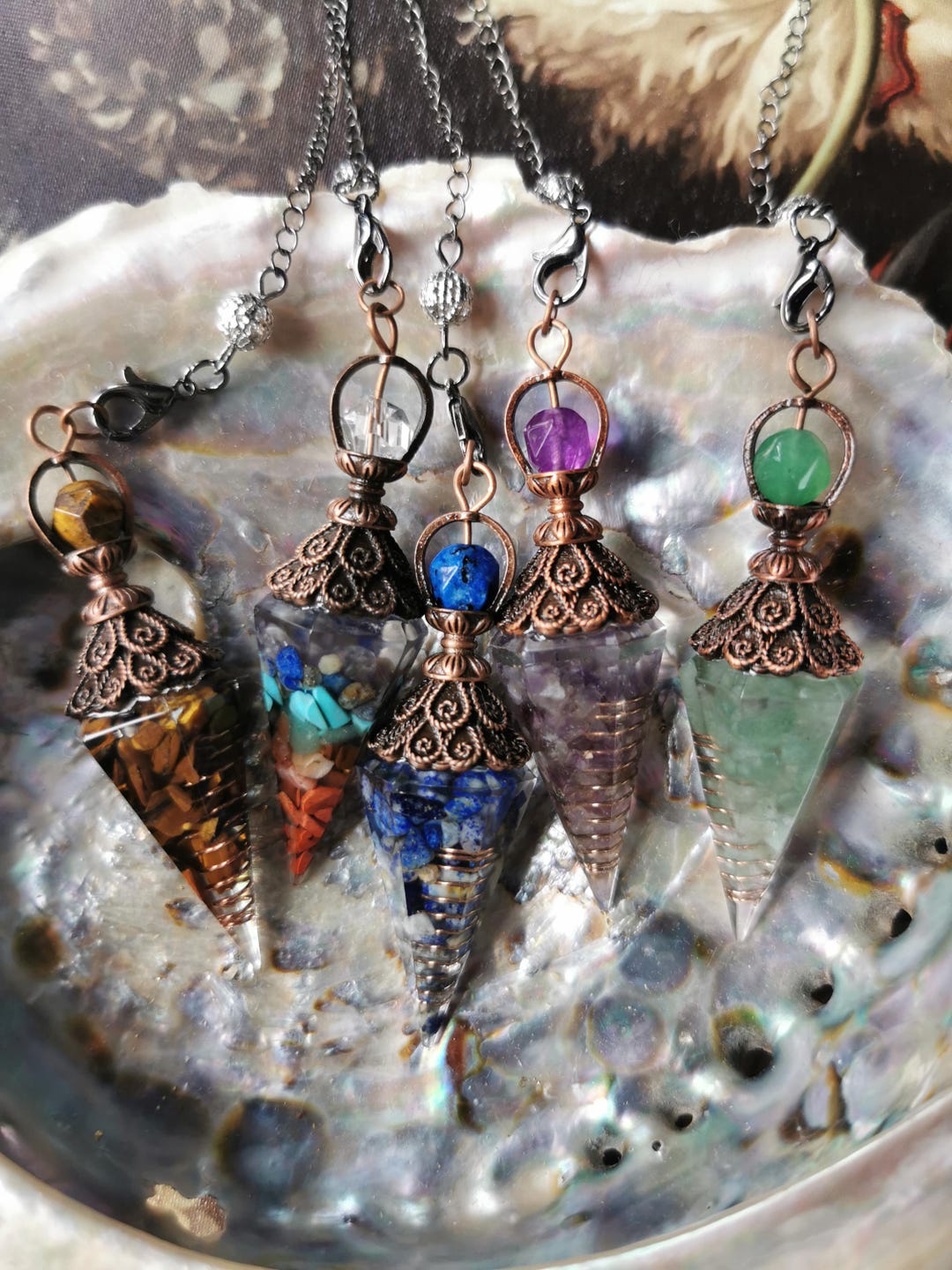 Magical Gemstone Pendulums for Chakras, Tiger's Eye, Lapis Lazuli ...