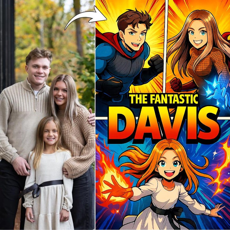 Personalized Anime Superhero Family Portrait – Custom Couple Portrait ...
