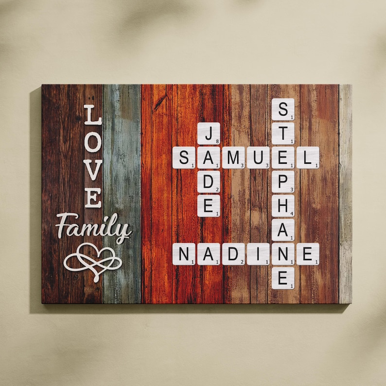 Custom Family Name Crossword Canvas - Personalized Family Wall Art ...