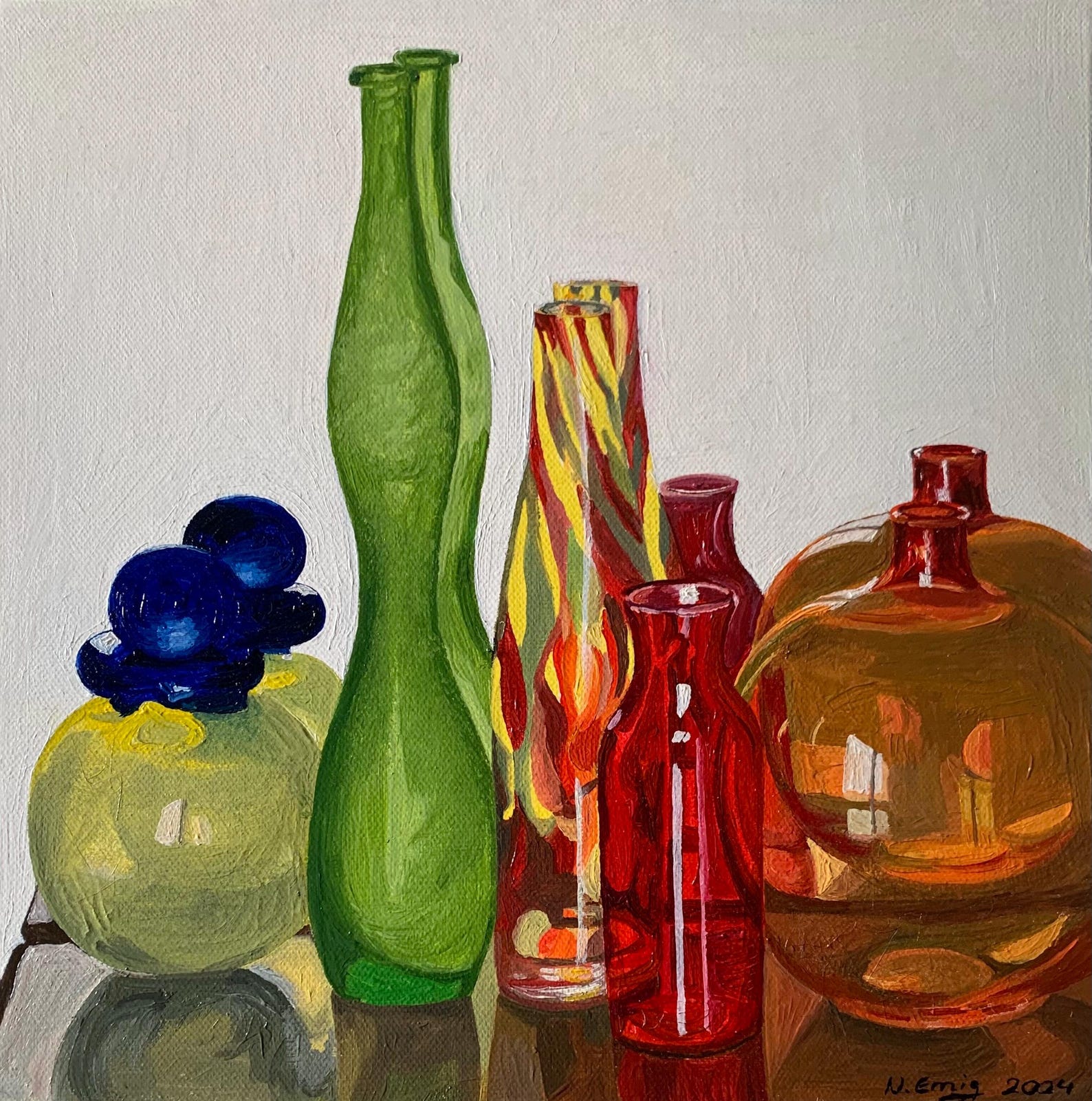 Original Painting, Still Life, 5 Vases Placed Before a Mirror, Oil on ...