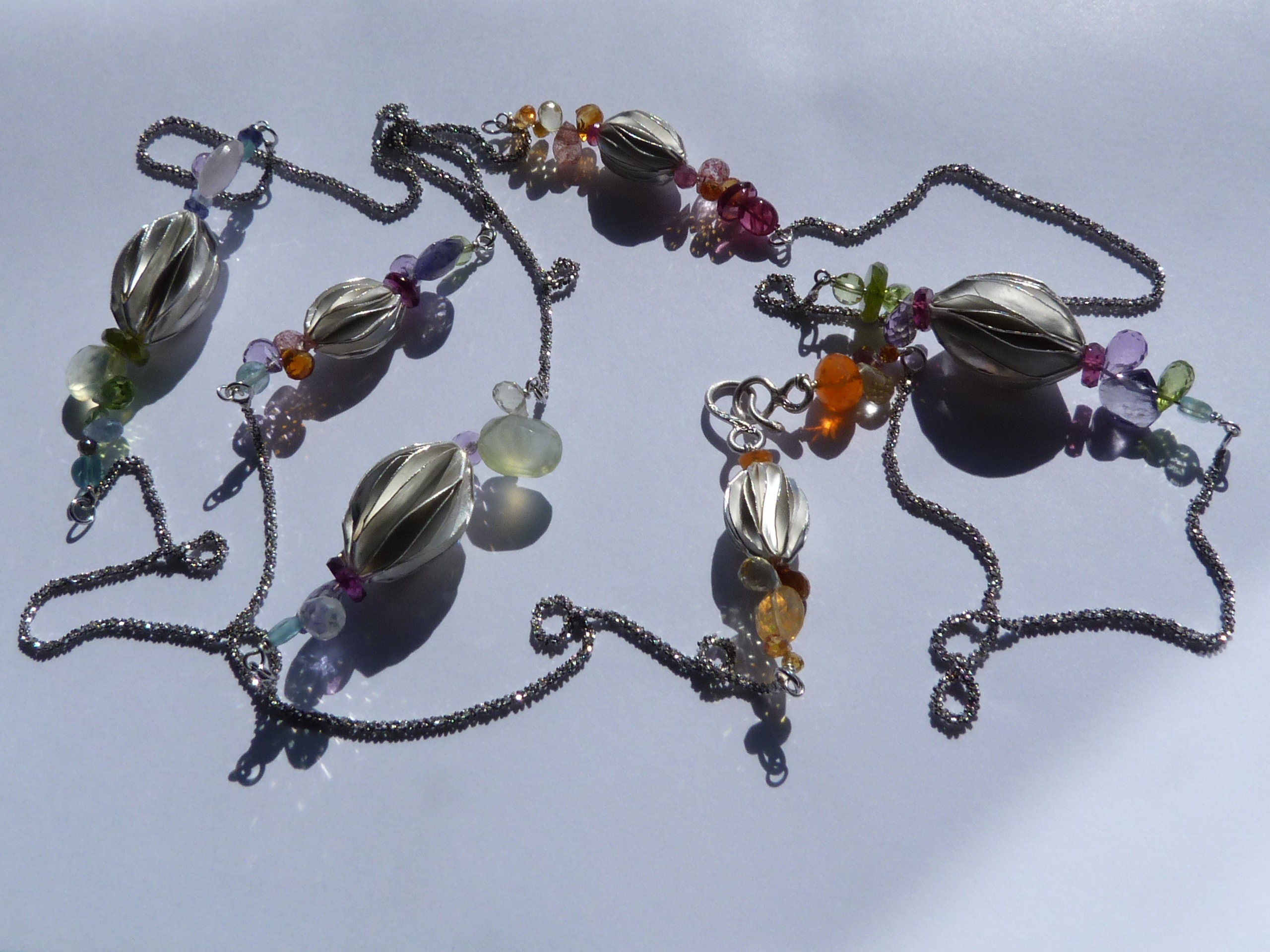 Extra long silver chaine, 60 precious stones: Important, French vat is ...