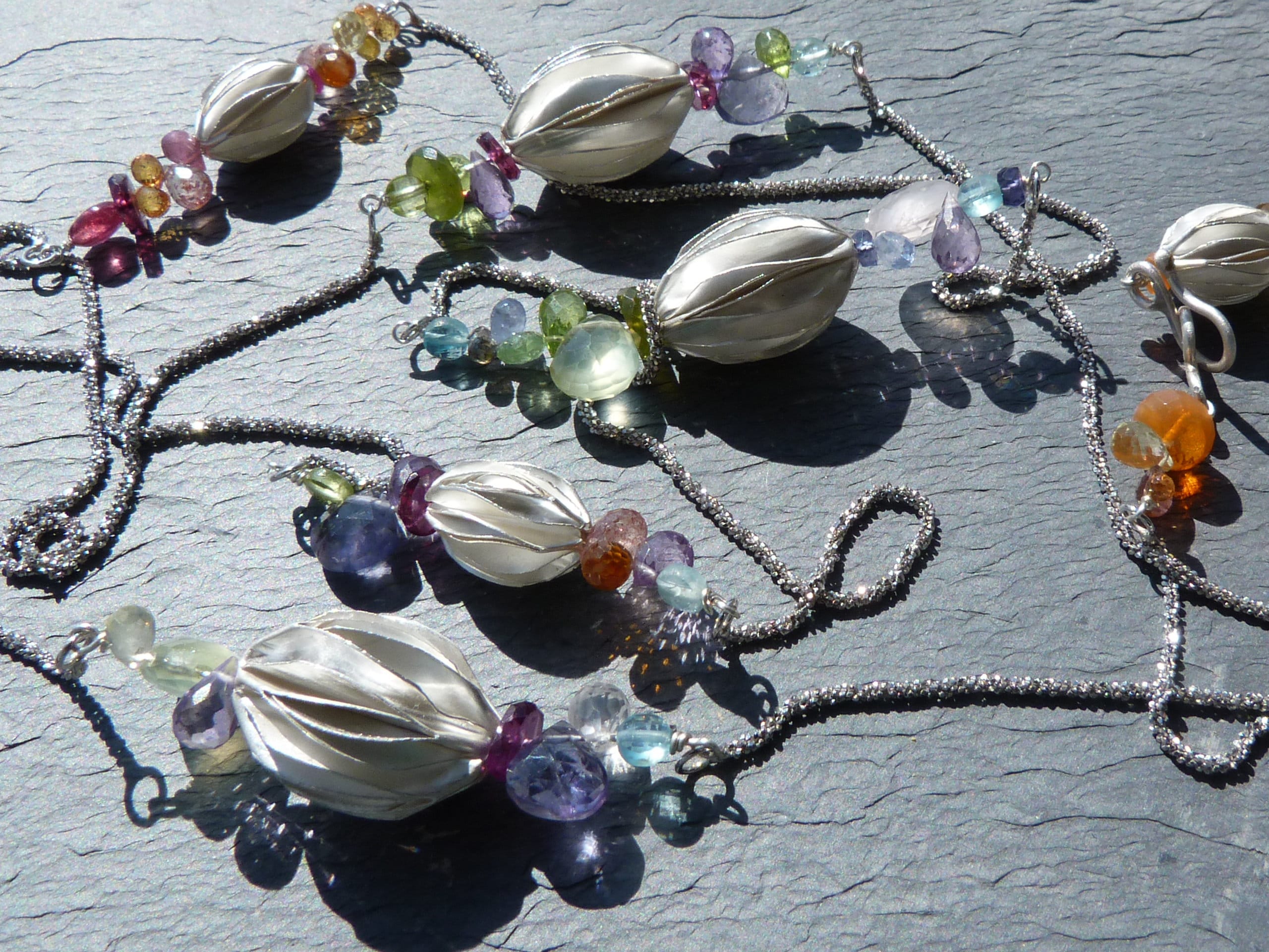 Extra long silver chaine, 60 precious stones: Important, French vat is ...