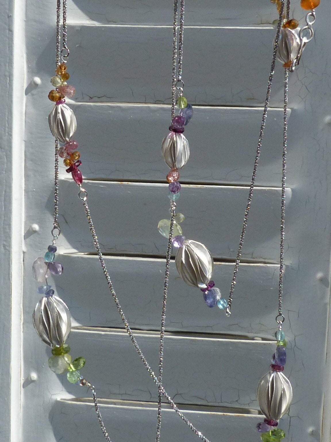 Extra long silver chaine, 60 precious stones: Important, French vat is ...