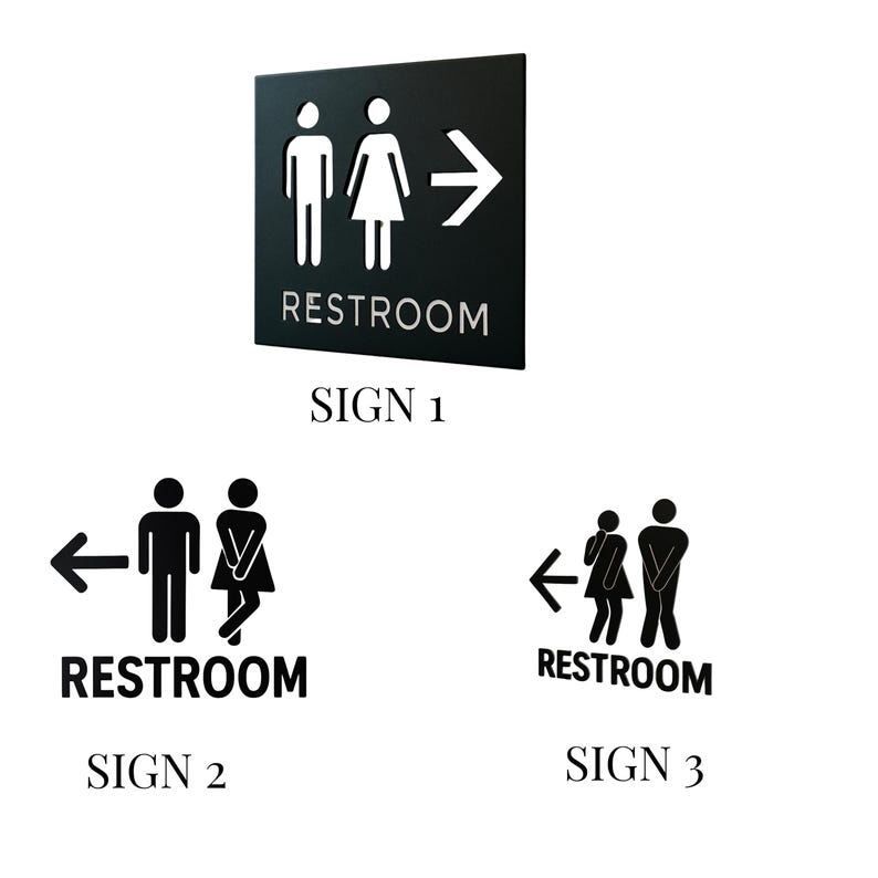 Metal Restroom Sign With Arrow - Modern Business Bathroom Decor - Etsy