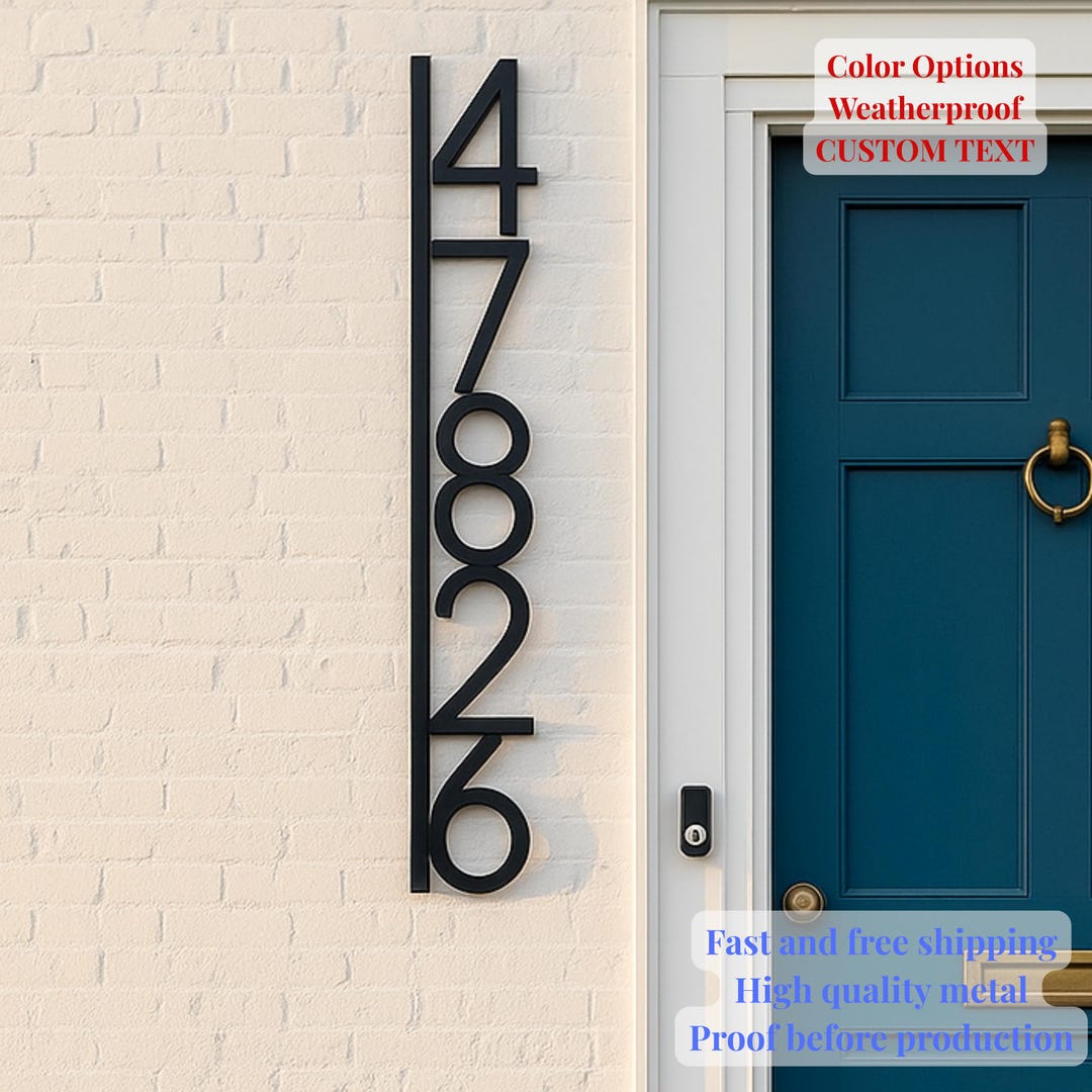 Vertical Metal Address Sign, Custom House Numbers, Outdoor Decor - Etsy