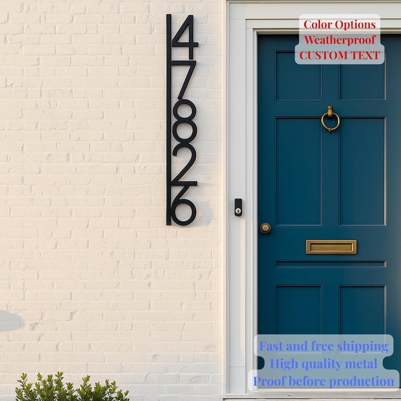 Vertical Metal Address Sign, Custom House Numbers, Outdoor Decor - Etsy