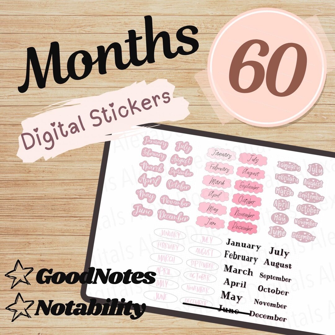 Pink Months Digital Stickers: Goodnotes, Notability (PNG, Sticker Book ...