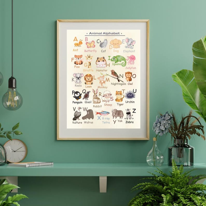 Animal Alphabet Poster ABC Chart Kids Nursery Wall Art Educational ...