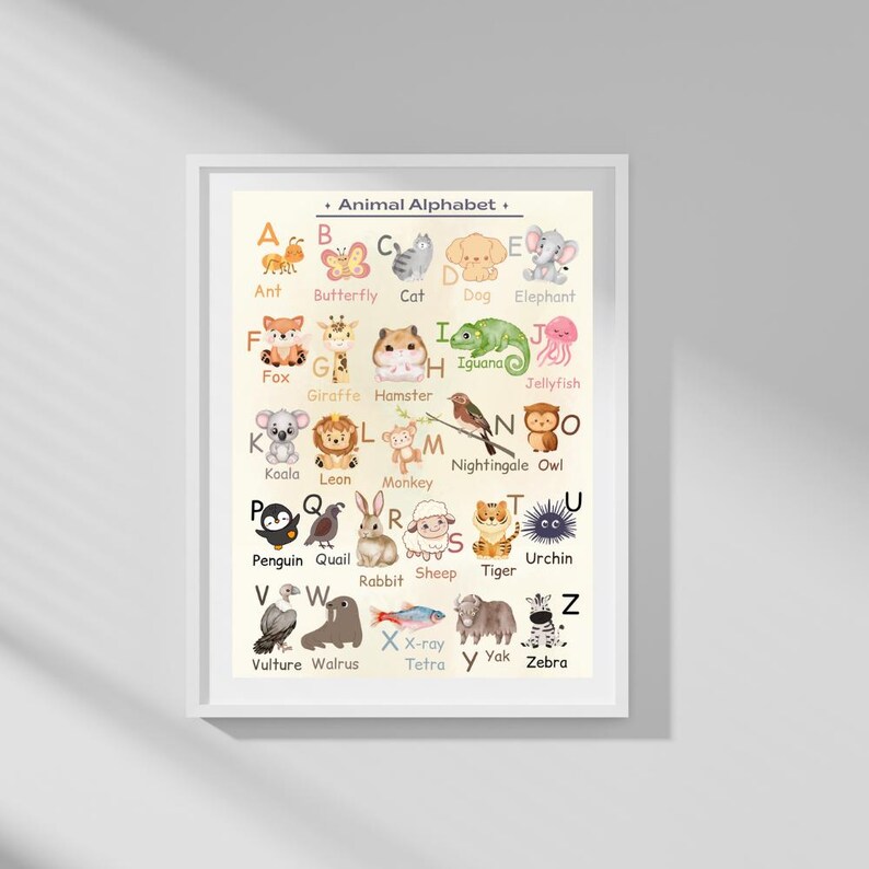 Animal Alphabet Poster ABC Chart Kids Nursery Wall Art Educational ...