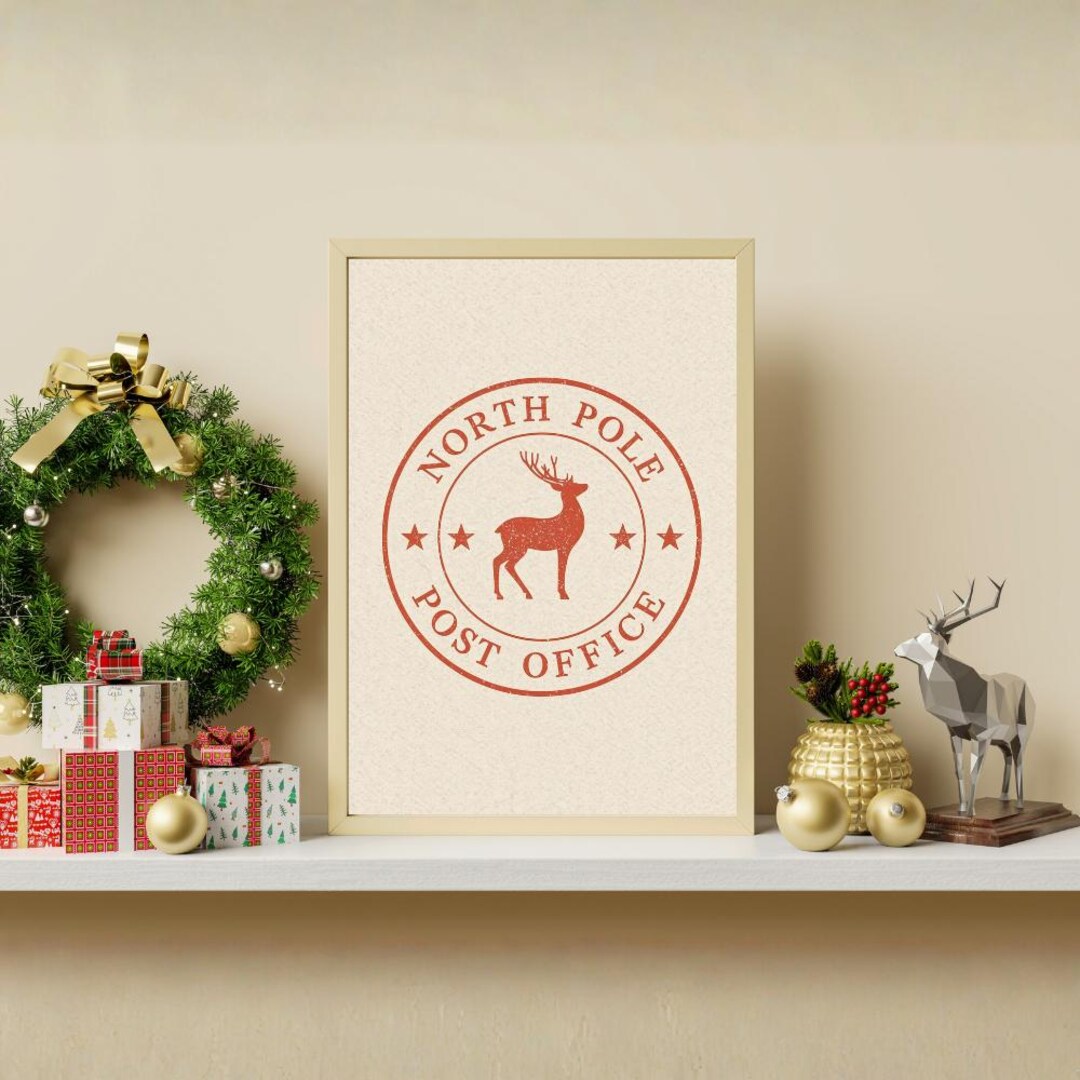 North Pole Post Office Printable - Vintage Christmas Stamp Art Digital ...