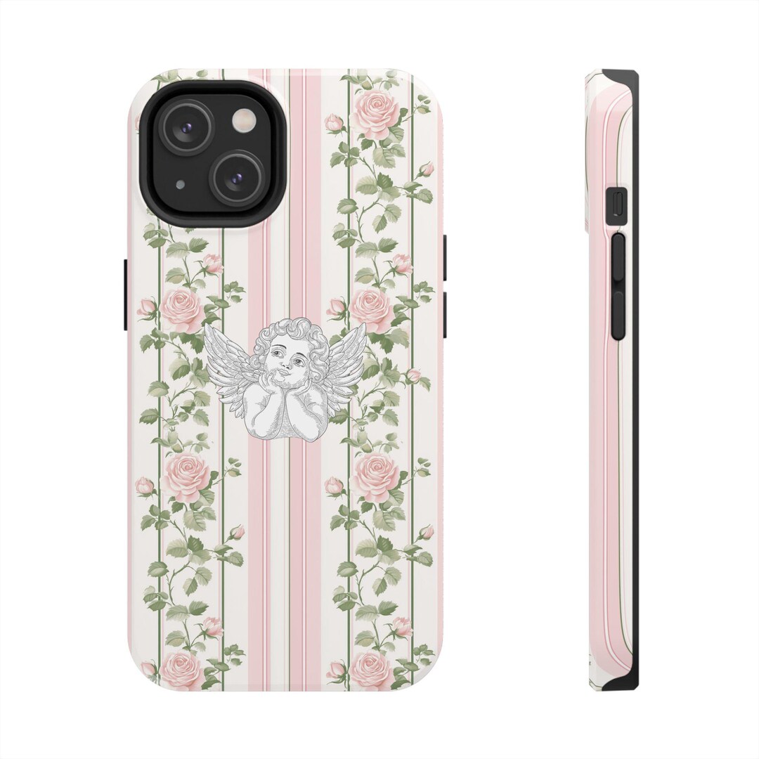Vintage Angel Rose Stripes Phone Case - Tough Phone Cases, Cute Floral ...