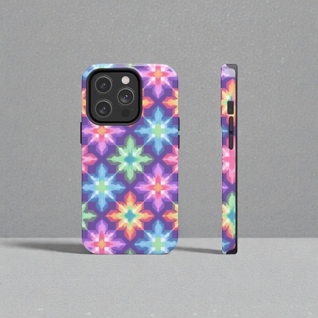 Colorful Star Tile Pattern Tough Phone Case | Rainbow Geometric Phone ...