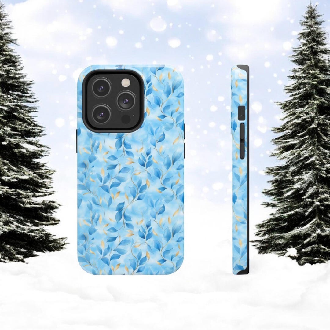 Chinoiserie Phone Cases, Blue Leaves and Golden Swirls Pattern, Tough ...