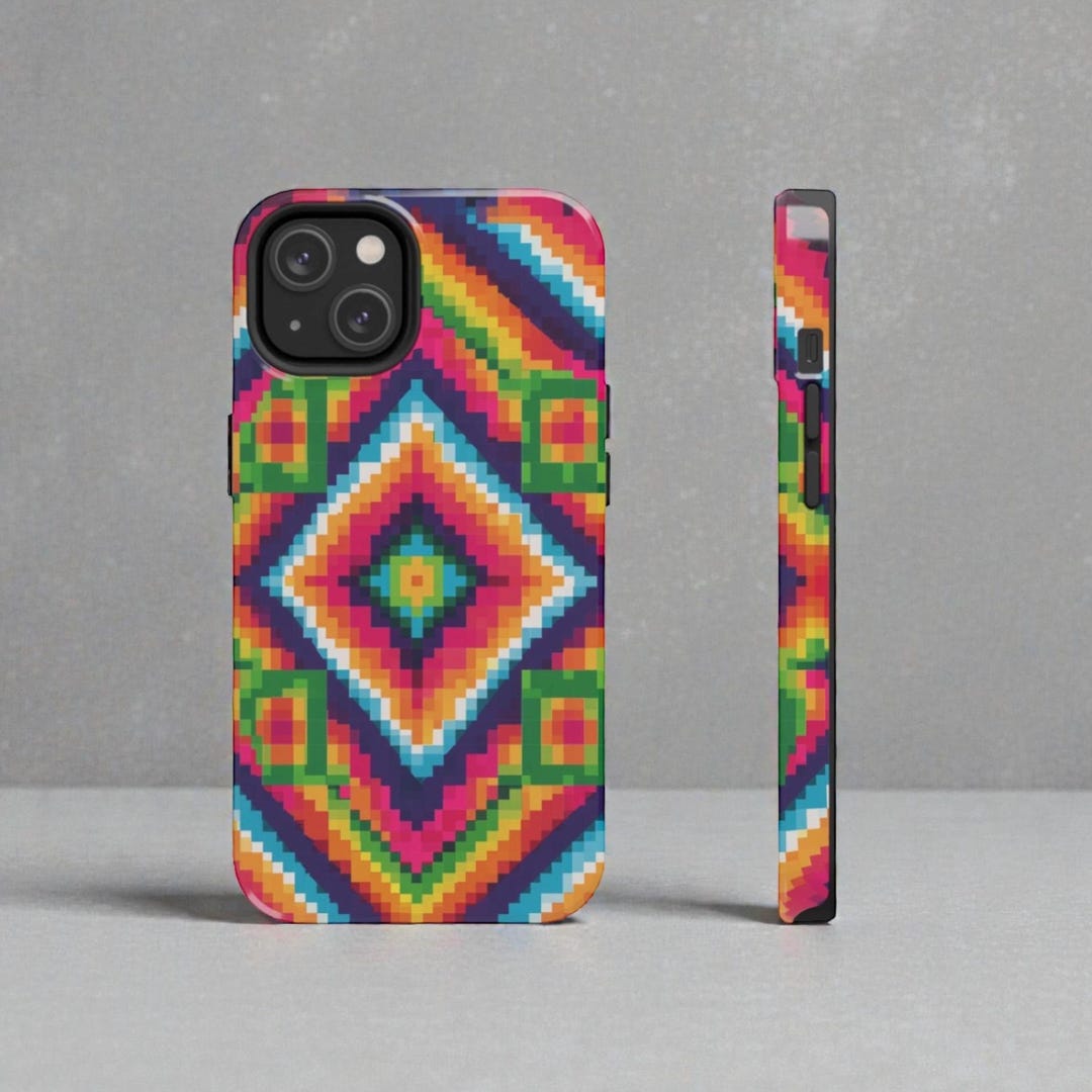 Colorful Pixel Diamond Pattern Phone Case | Geometric Aztec Style - Etsy